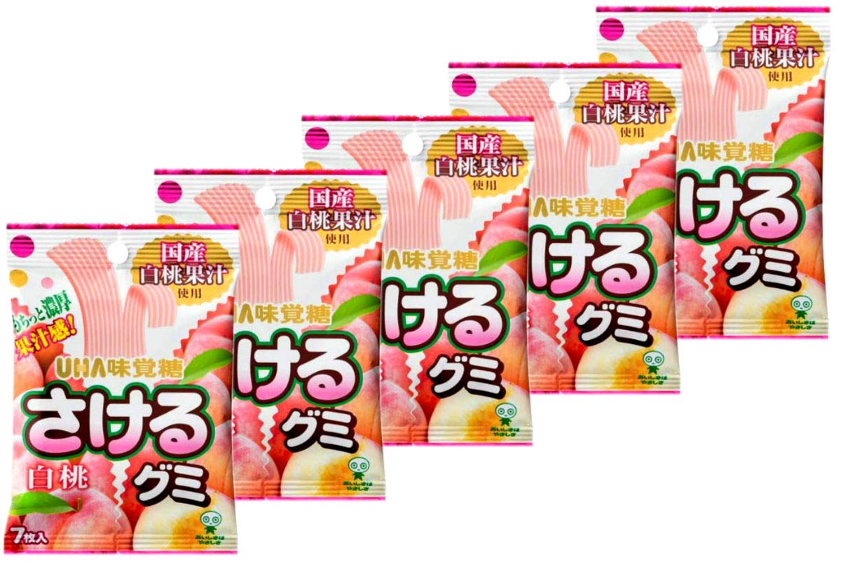 Amazon.com : Japanese Sakeru Gummy Candies: White peach × 5 bags. No ...