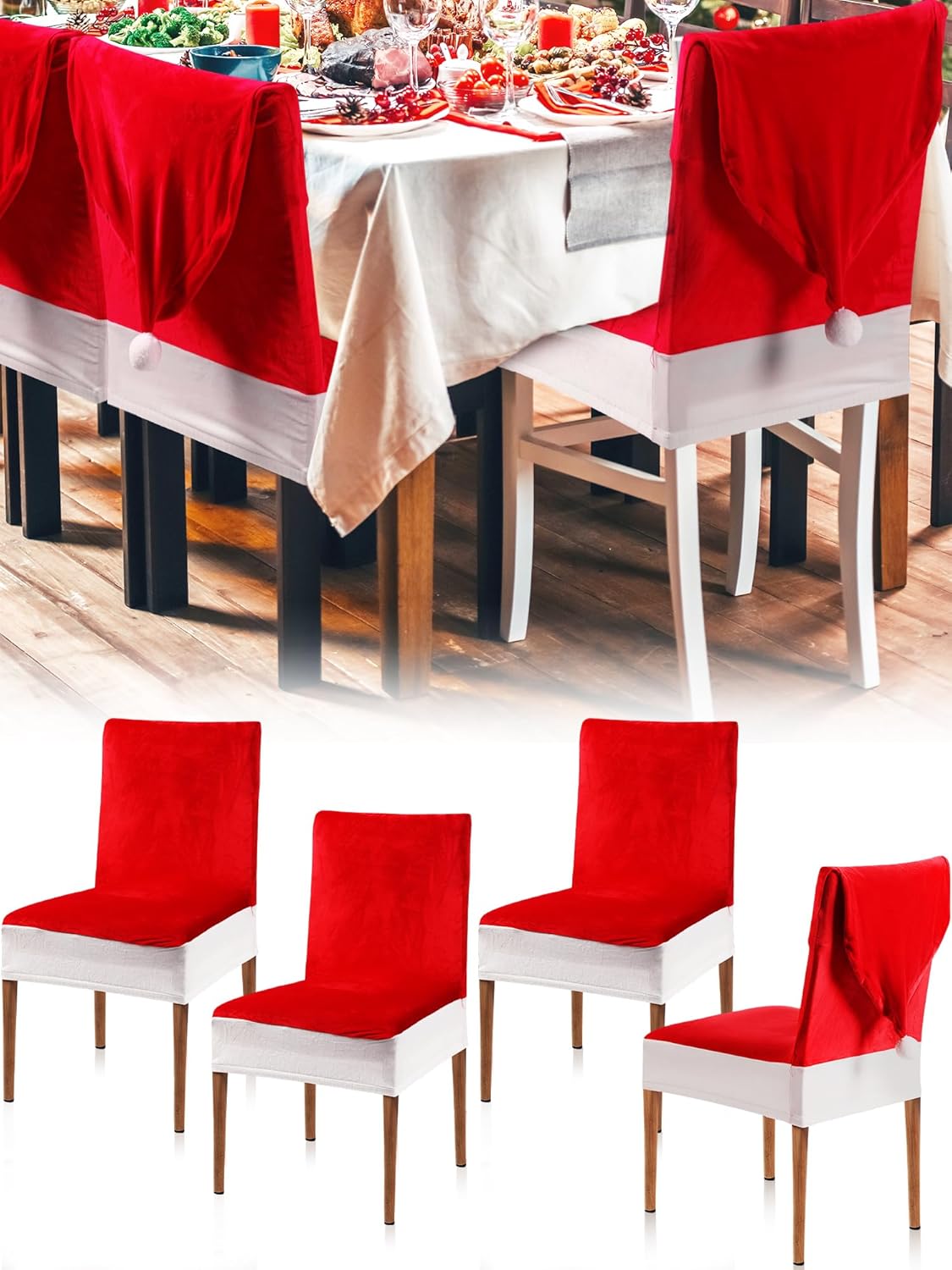 Amazon.com: Preboun 4 Pcs Christmas Chair Covers, Santa Claus Chair ...