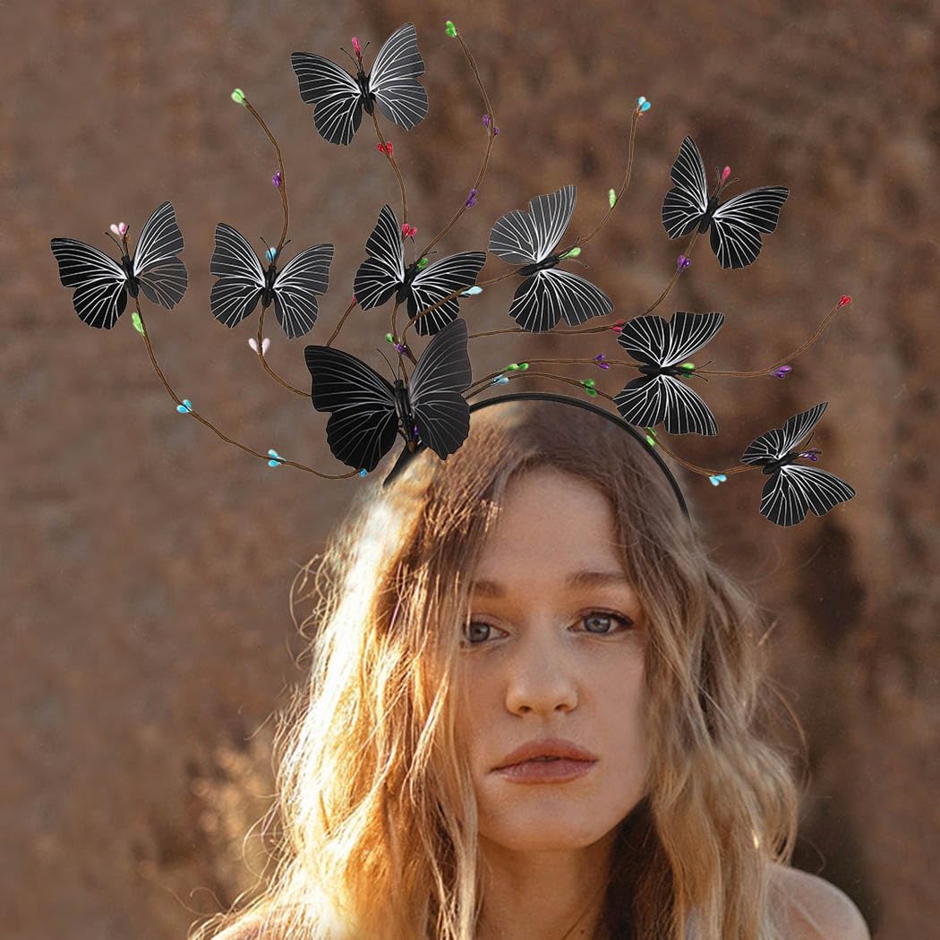Amazon.com: BARTOSI Butterfly Headbands Black Butterfly Fascinator Hat ...