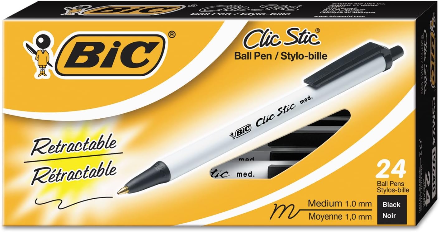 Amazon.com : BIC Clic Stic Black Retractable Ballpoint Pens, Medium ...