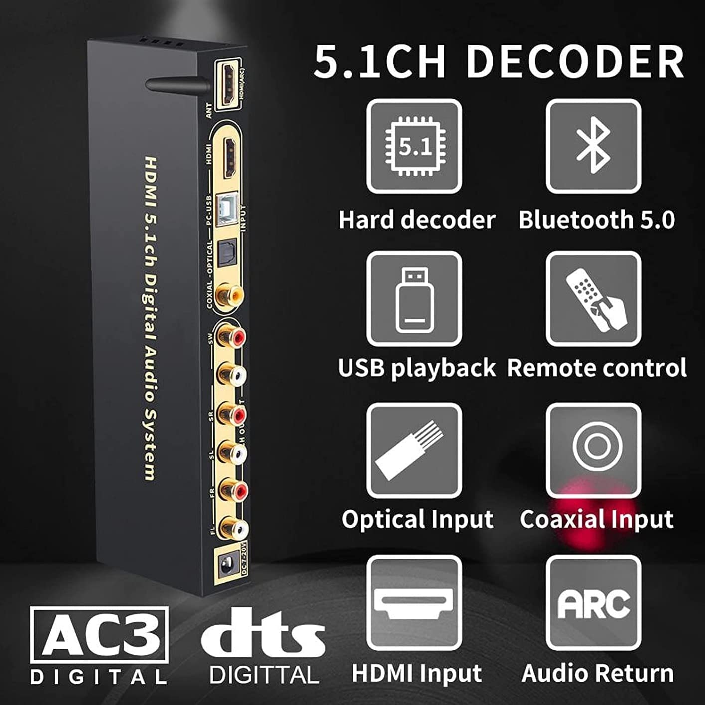 Etzin HDMI ARC audio extractor 5.1 Audio Decoder DTS Dolby Hard Decoding U-Disk HDMI Bluetooth 5 ...