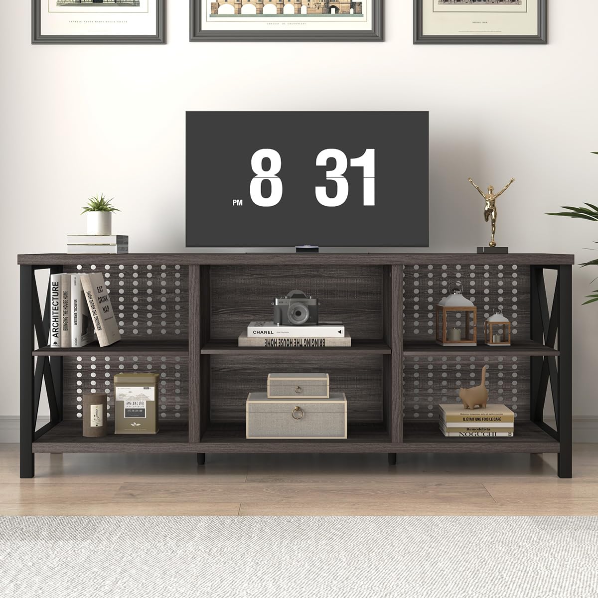 LVB TV Stand for 70 Inch TV, Rustic Industrial Entertainment Center ...