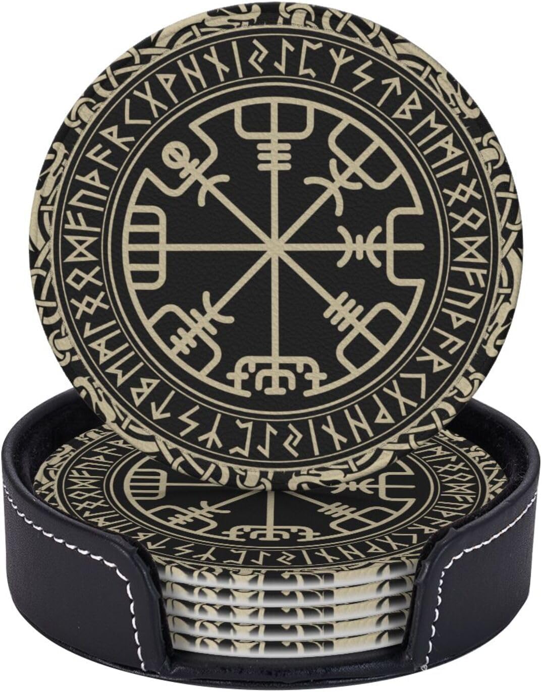 Amazon.com: Black Celtic Viking Design Drinking Coasters PU Leather ...