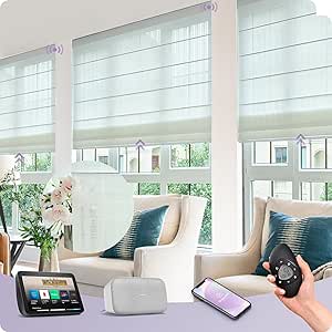 Amazon.com: Graywind Smart Natural Roman Shades Compatible with Alexa Google Rechargeable Light ...