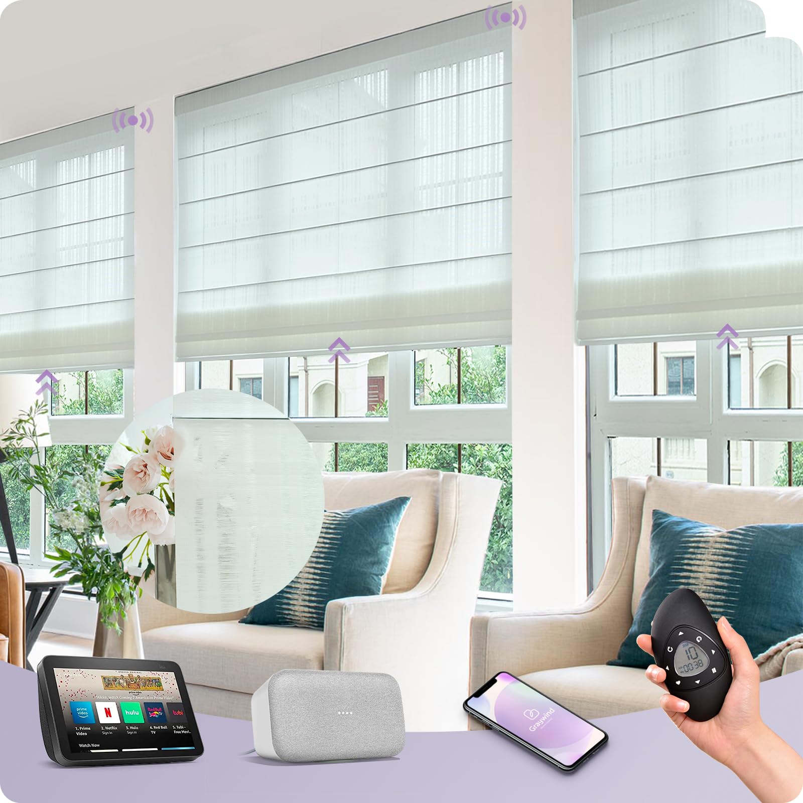 Amazon.com: Graywind Smart Natural Roman Shades Compatible with Alexa ...