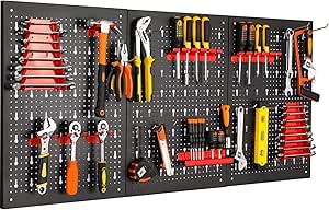 LIFERUN Garage Tool Rack/Organiser, 117 x 55 cm Wall Mounted Pegboard ...
