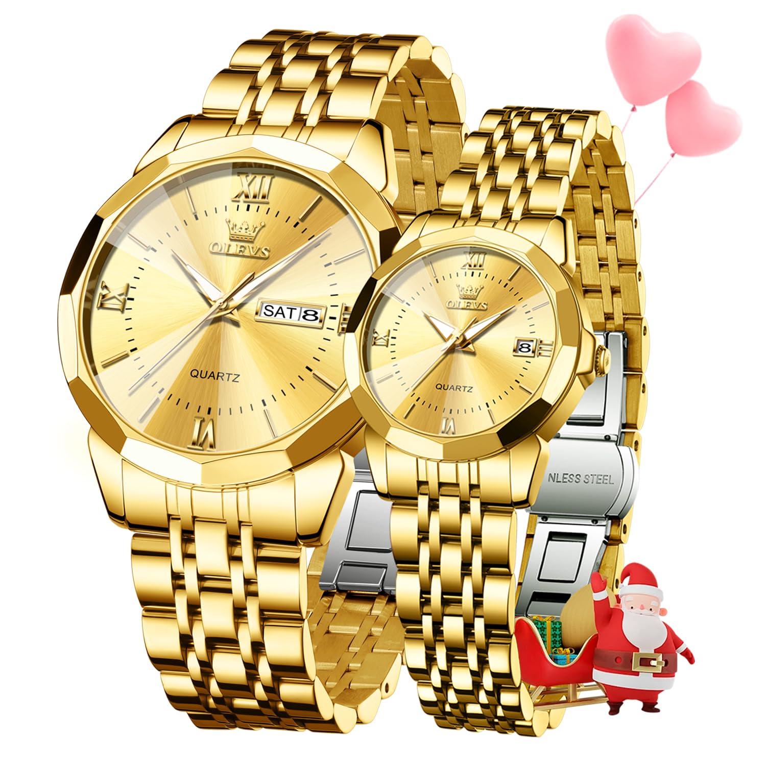 Amazon.com: OLEVS Watches for Couple Valentines Mens and Womens ...