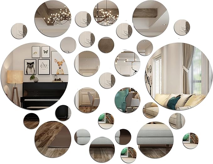 JTOOYS Mirror Wall Stickers, 30Pcs Round Removable 3D Mirror Stickers ...