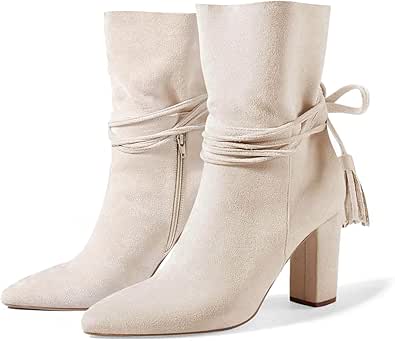 Amazon.com | Coutgo Womens Fall Dress Ankle Boots Chunky High Heel Mid ...