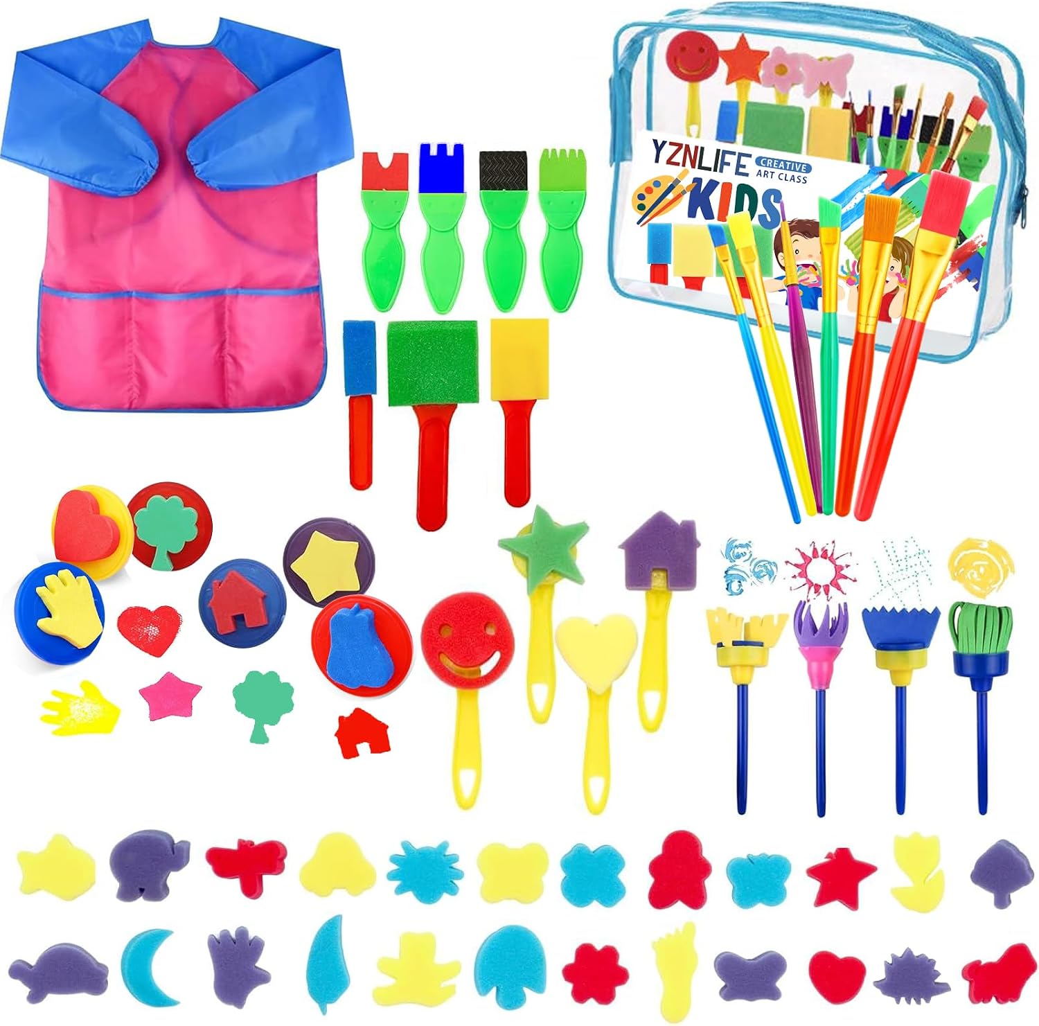 YZNlife Kids Paint Brushes Sponge Kits,52 pcs Painting Brushes Tool Kit ...