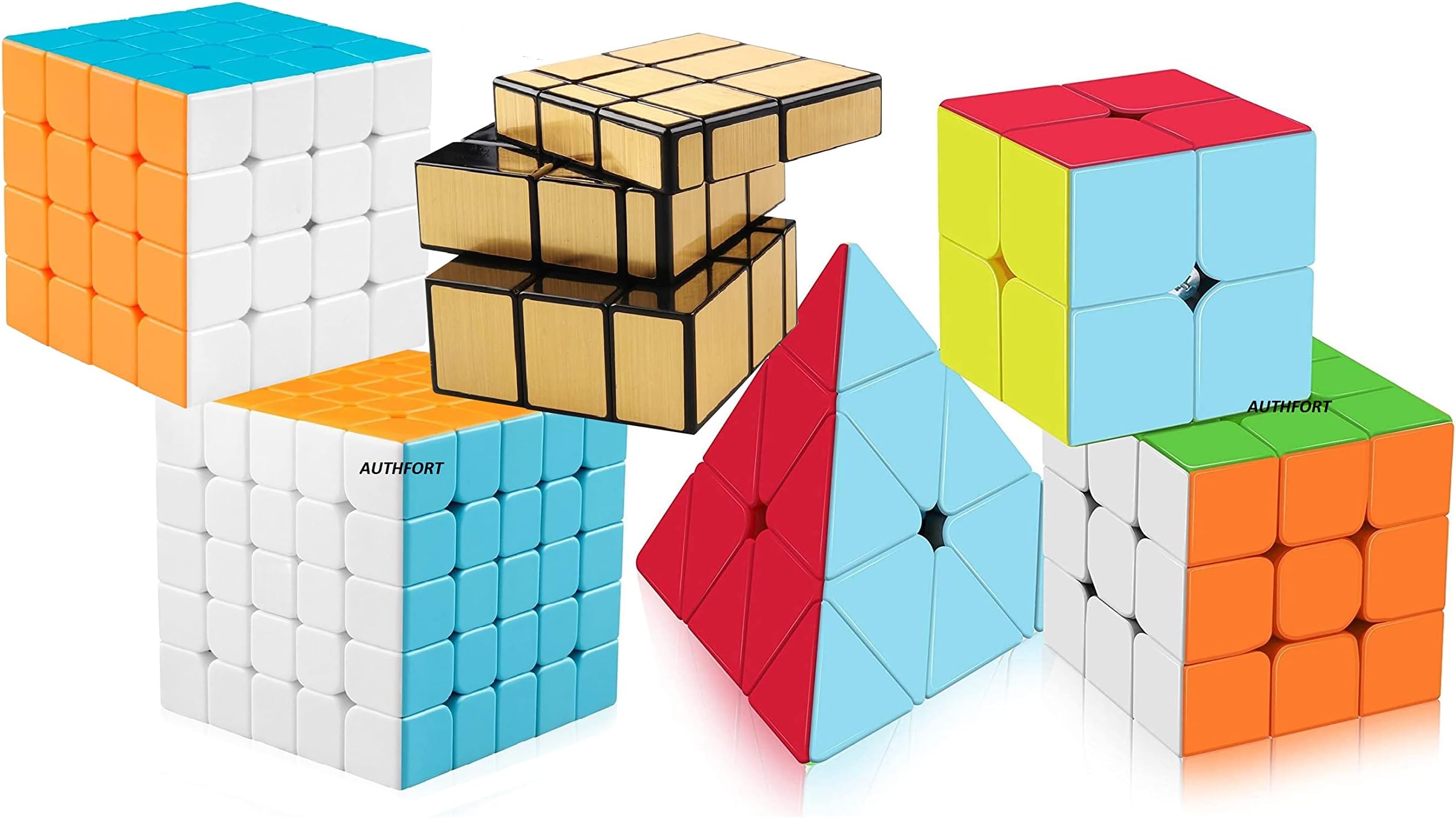 AUTHFORT Speed Cube Set, 2x2 3x3 4x4 5x5 Stickerless & Mirror Gold ...