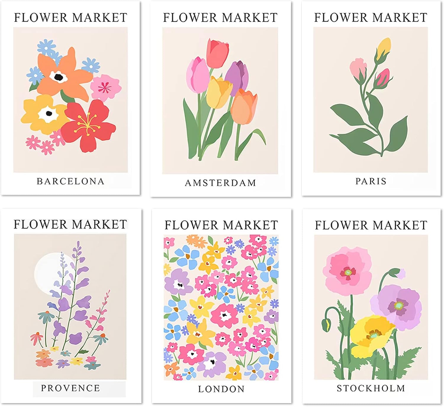 MOROBOR Flower Market Wall Poster, Set of 6 Colorful Matisse Flower ...