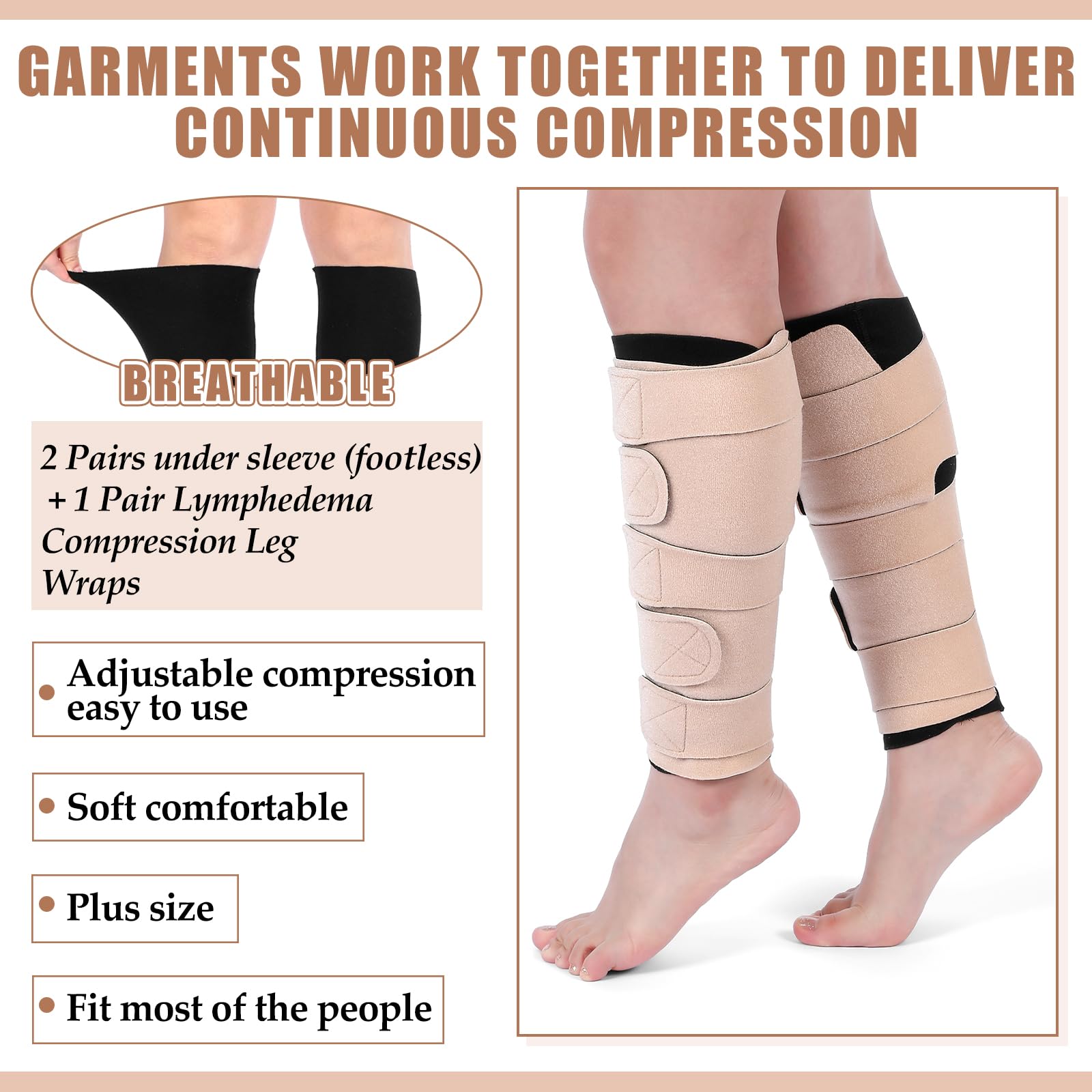 Snapklik.com : Croknit 3 Pairs Lymphedema Compression Leg Wraps Adjustable Lower Leg Cover Up ...