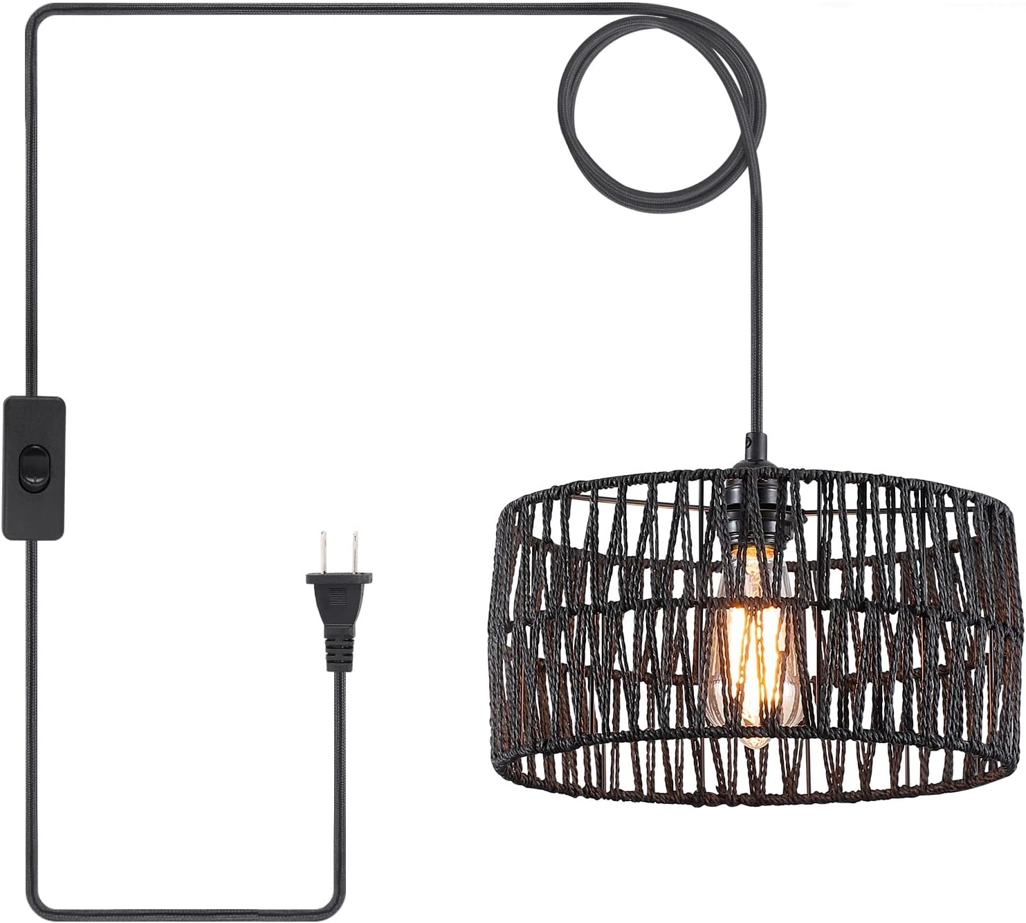 Hchunqjor Bohemian Modern Black Woven Plug in Pendant Light with 14ft ...