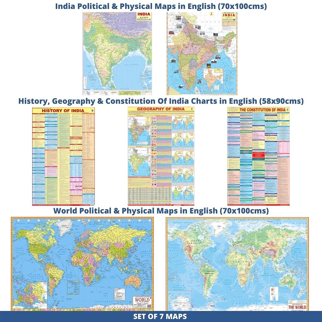 Set Of 7 Paper Folded Maps And Charts India Political | Desertcart ...