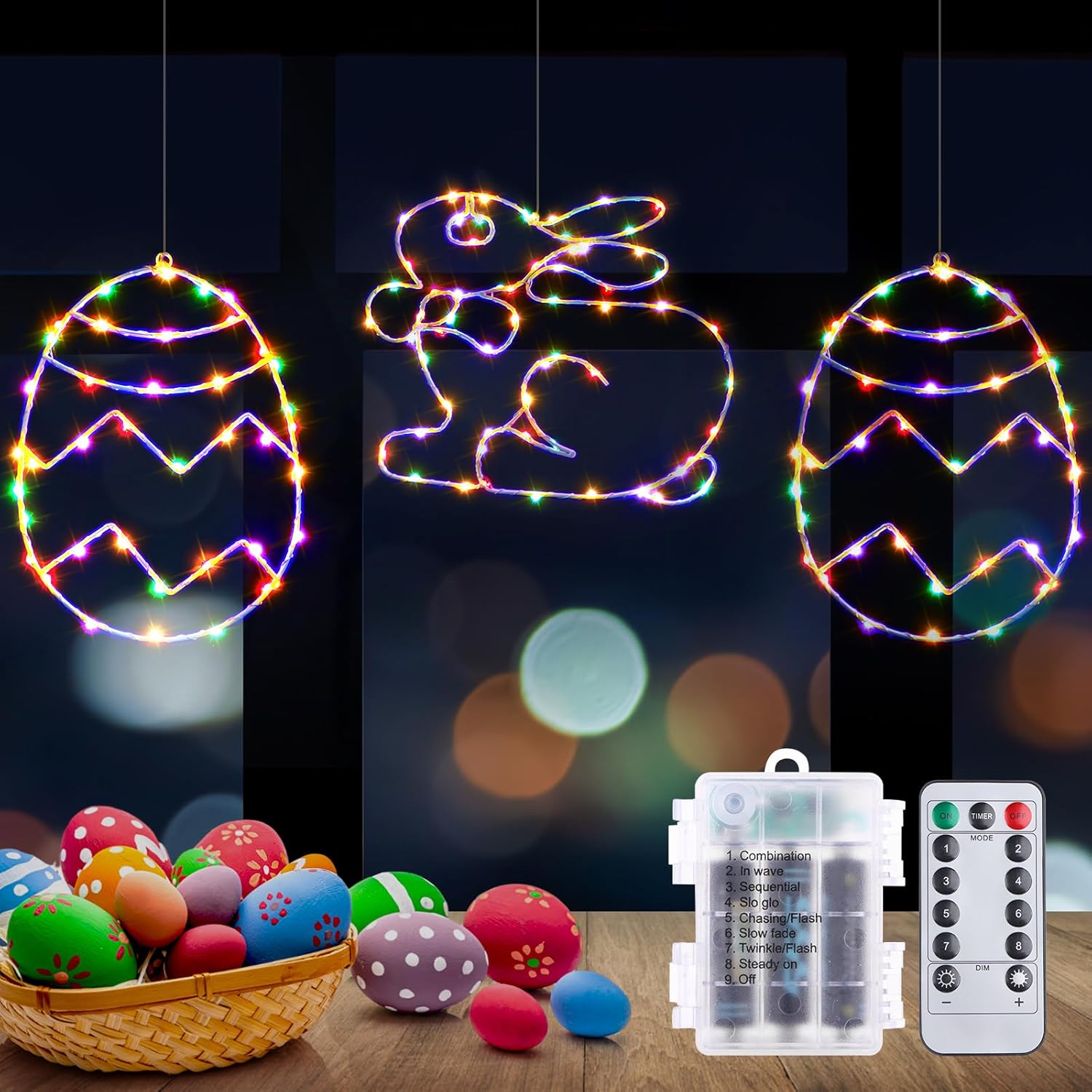 Amazon.com: 3Pcs Easter Window Lights Egg Bunny Lights Hanging Outdoor ...