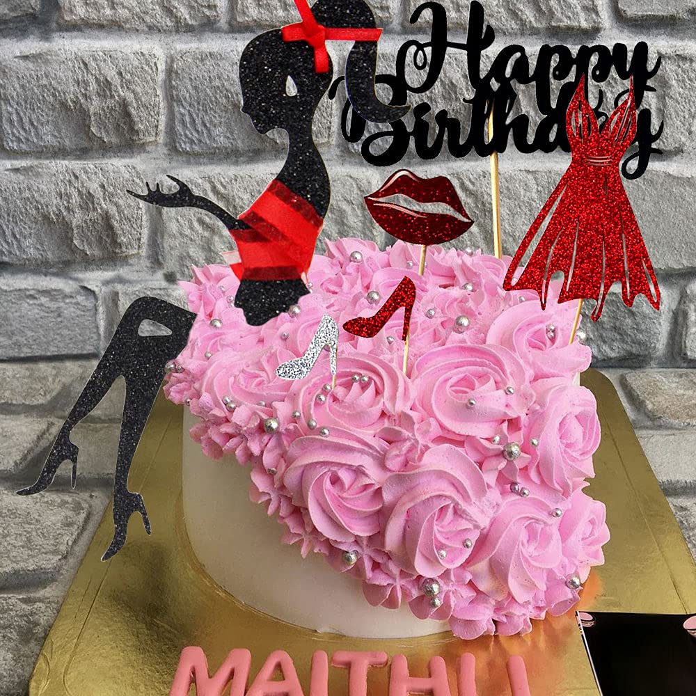 LaVenty 6 PCS Queen Birthday Cake Topper Heels Birthday Cake Topper ...