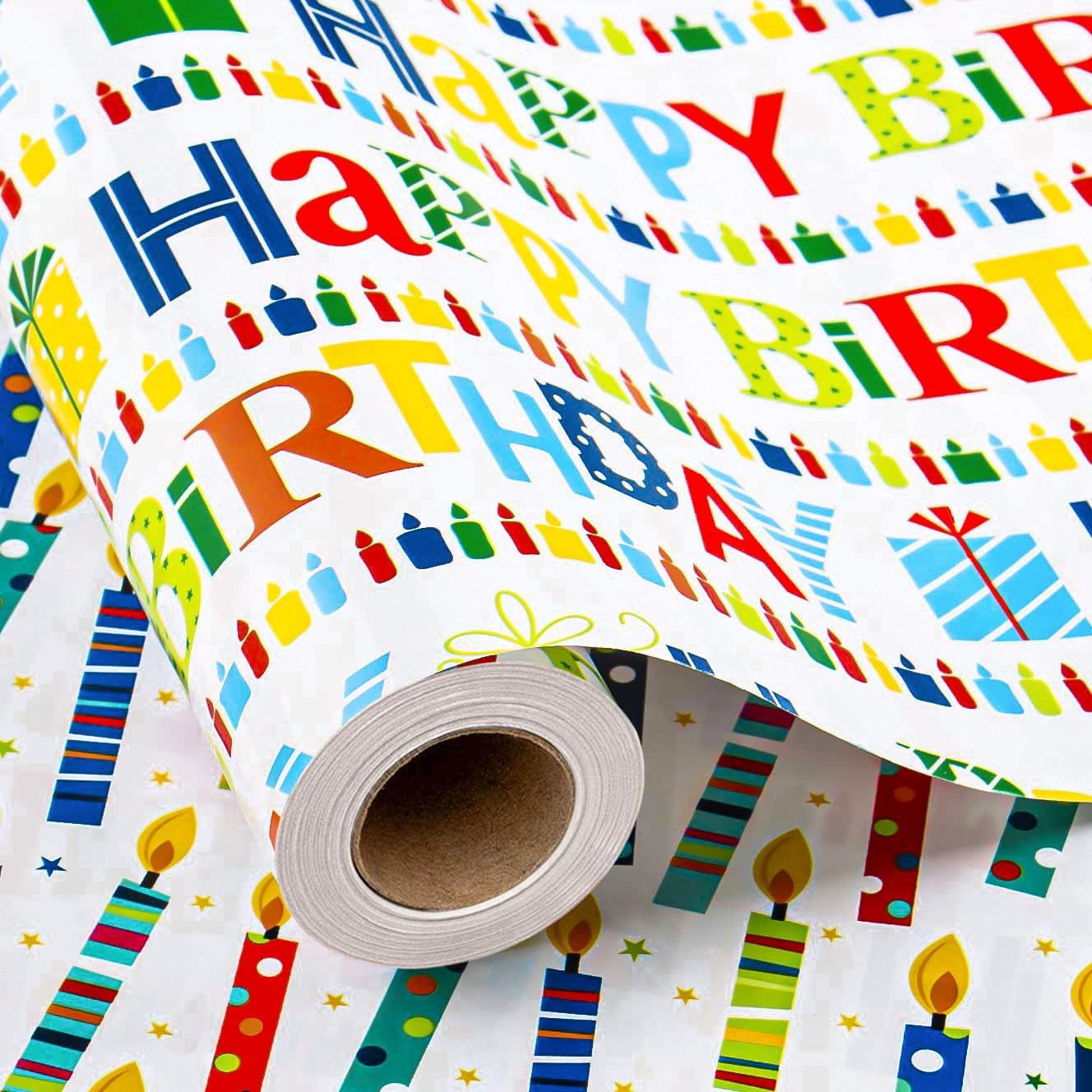 Amazon.com: Homeral Birthday Wrapping Paper Roll - Colorful Happy ...