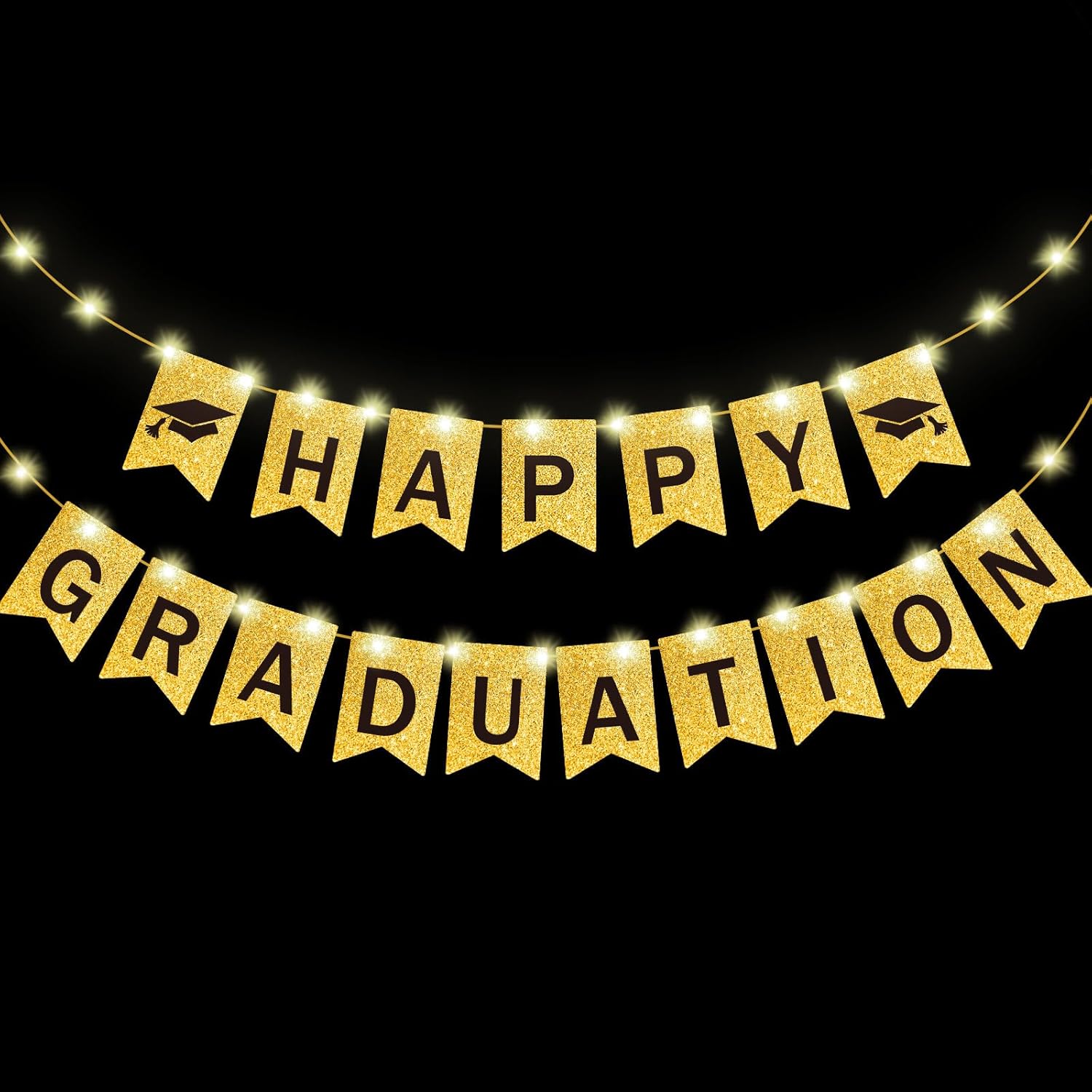 Amazon.com: Yuefunny Gold Glitter Banner with LED Light Happy ...