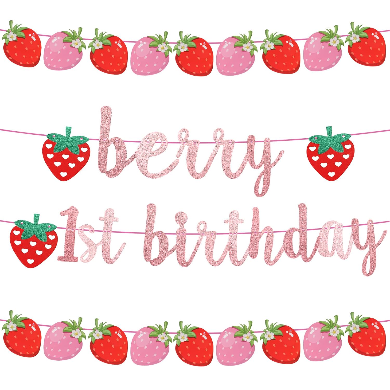 Strawberry Banner Set,UHOMNEY 1st Birthday Glitter Berry Banner and ...