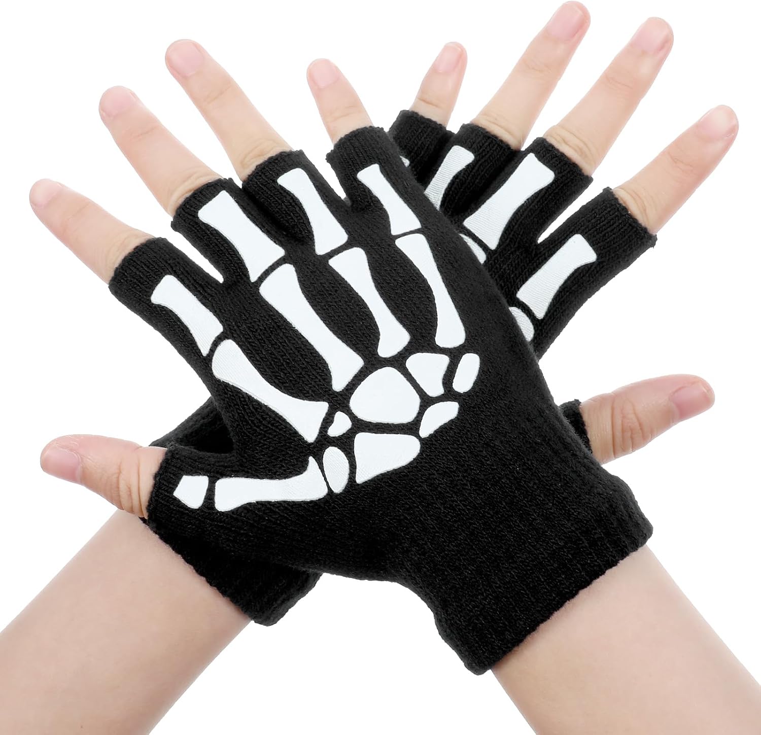 Amazon.com: Skeleton Fingerless Gloves Goth Skull Gloves For Men And ...