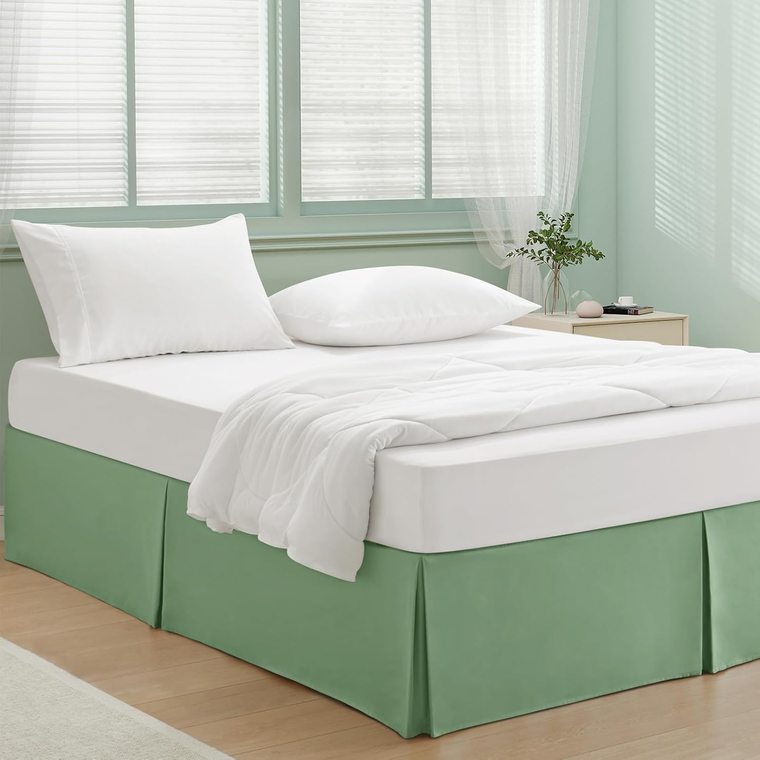 Amazon.com: Heywaller Sage Green Wrap Around Bed Skirt for Twin Size ...