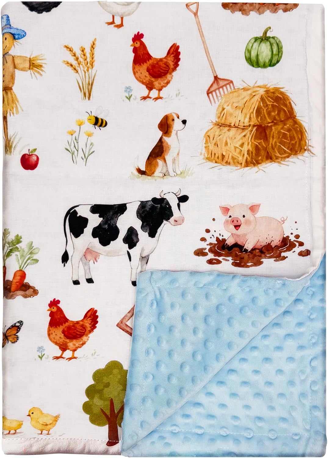 Amazon.com: Farm Animal Minky Baby Blanket for Boys Girls with Muslin ...