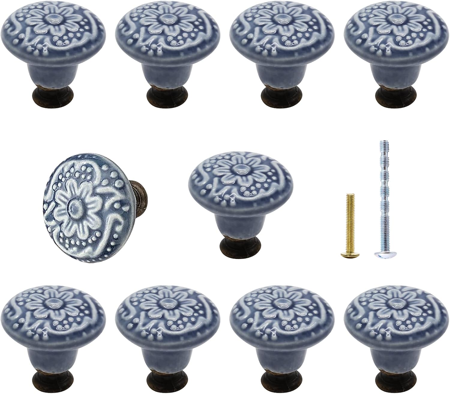 Bivethoi 10PCS Blue Cabinet Knobs - 1.3 Inch / 34mm Ceramic Decorative ...