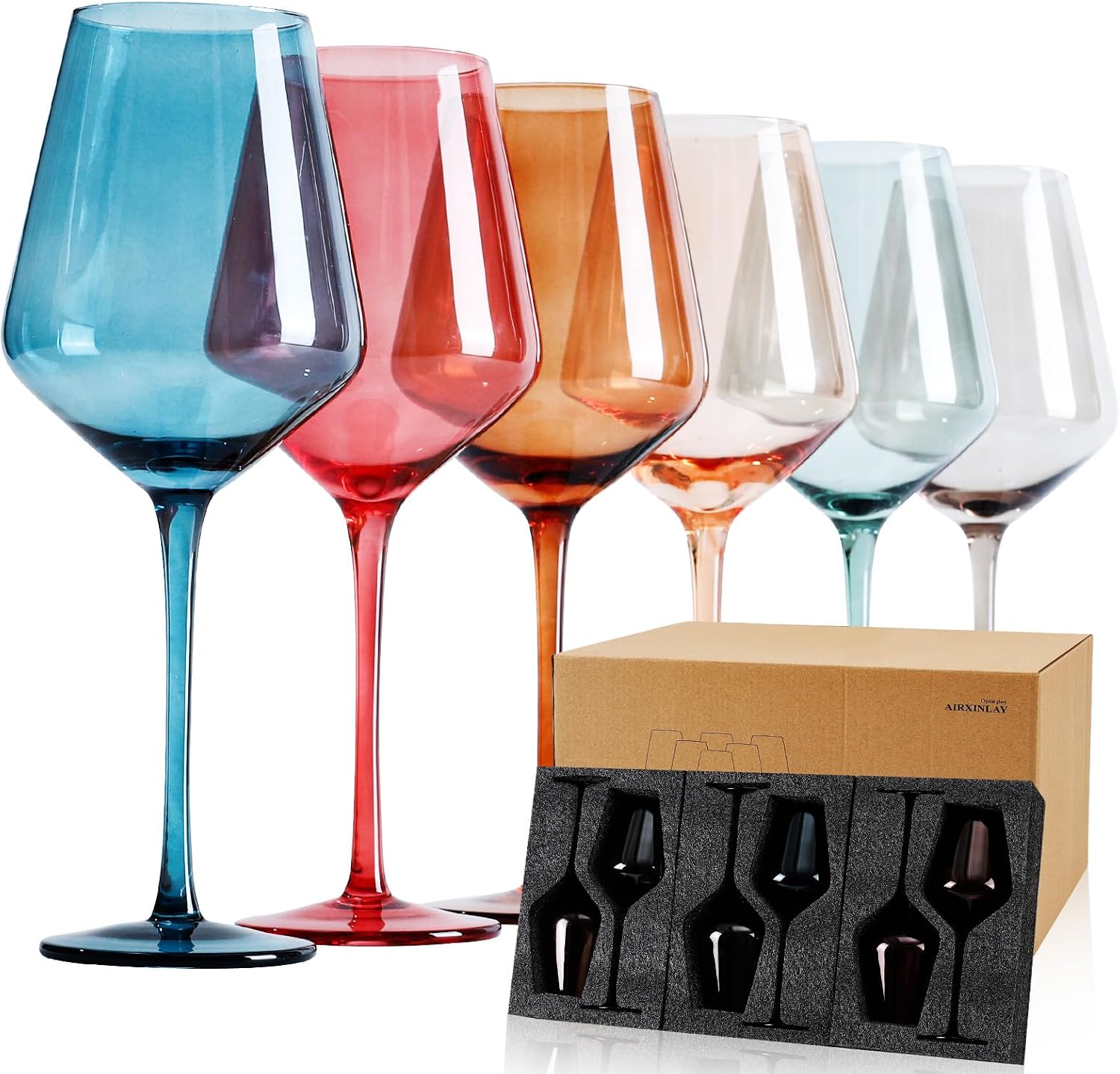 Amazon.com: AIRXINLAY Colored Wine Glasses Set of 6-18.6oz, Colorful ...