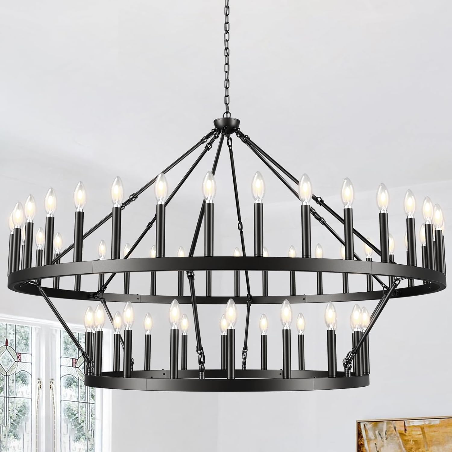 MUSIBAO Black Chandelier, Wagon Wheel Farmhouse Chandelier 54-Lights 60 ...