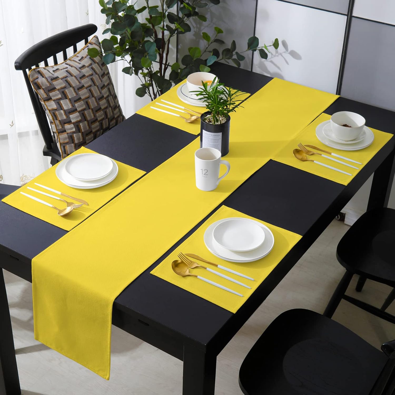 Amazon.com: Yellow Table Runner and Placemats Set of 2 Solid Color ...