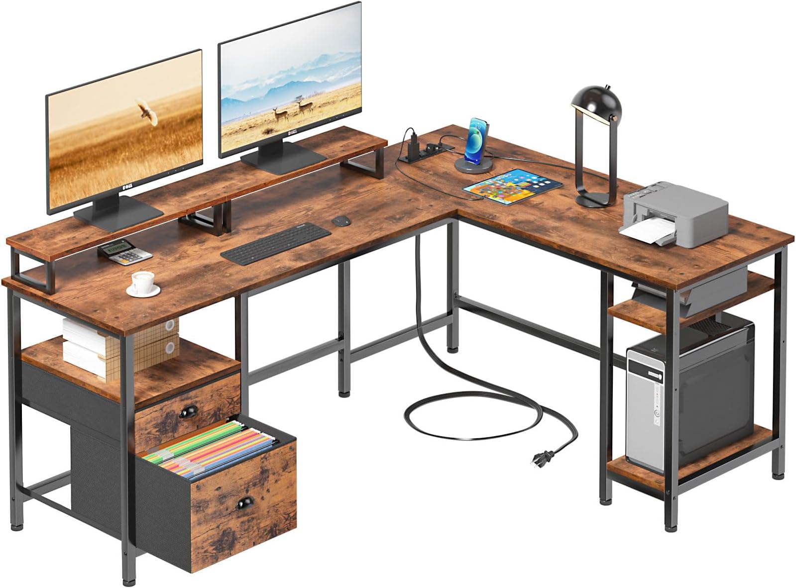 Amazon.com: KKL 70 inch L Shaped Computer Desk with Drawers & Power ...