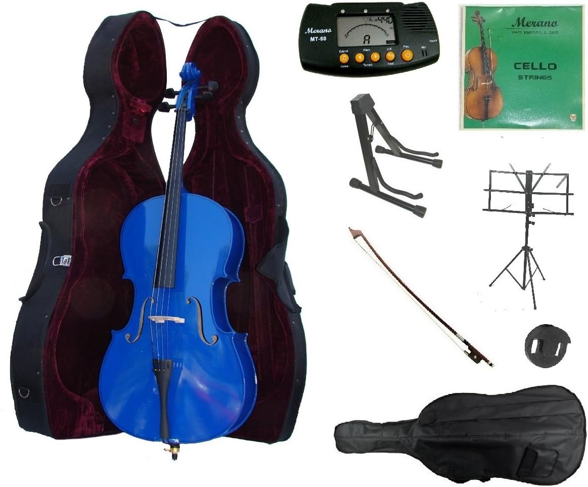 Amazon.com: Merano 1/4 Size Dark Blue Cello with Hard Case, Bag and ...