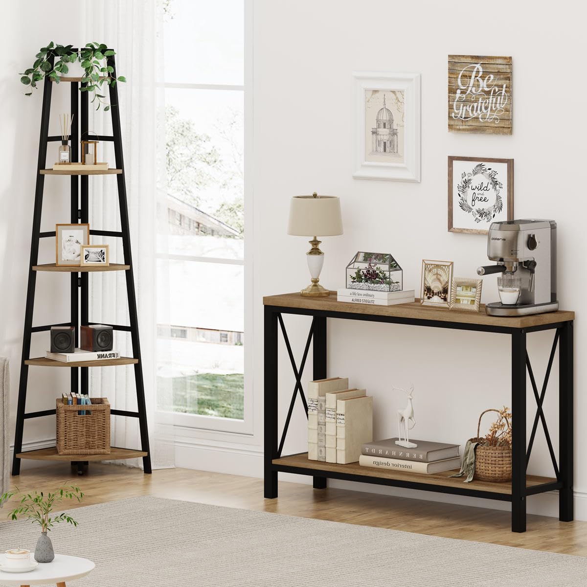 Amazon.com: BON AUGURE Entryway Console Table and Corner Ladder Shelf ...