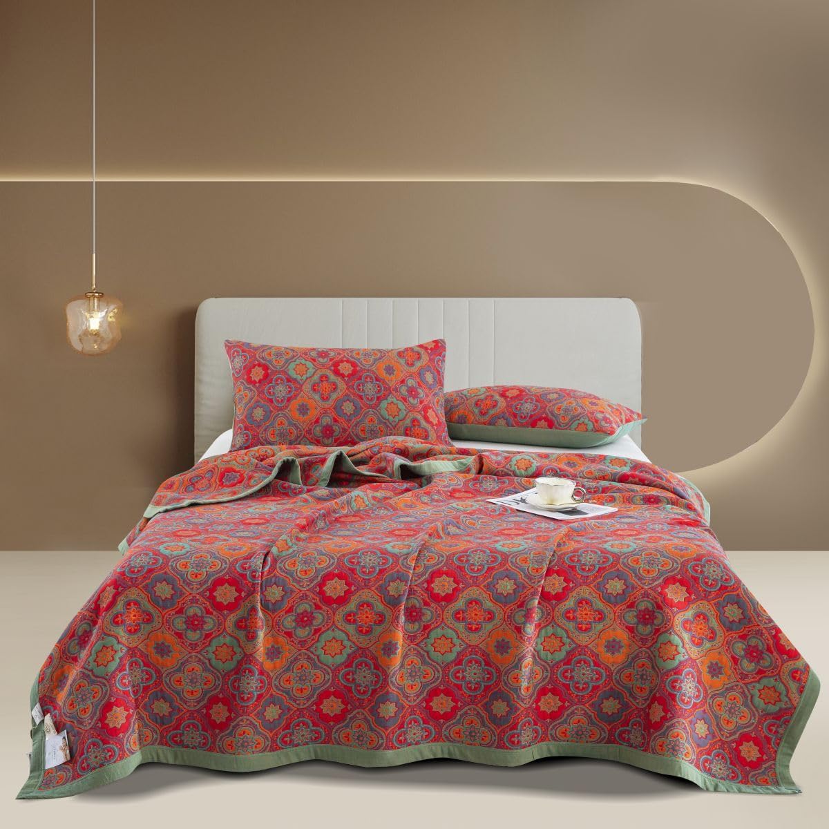 Purefair Couverture en mousseline 100 % coton jacquard rustique rouge ...