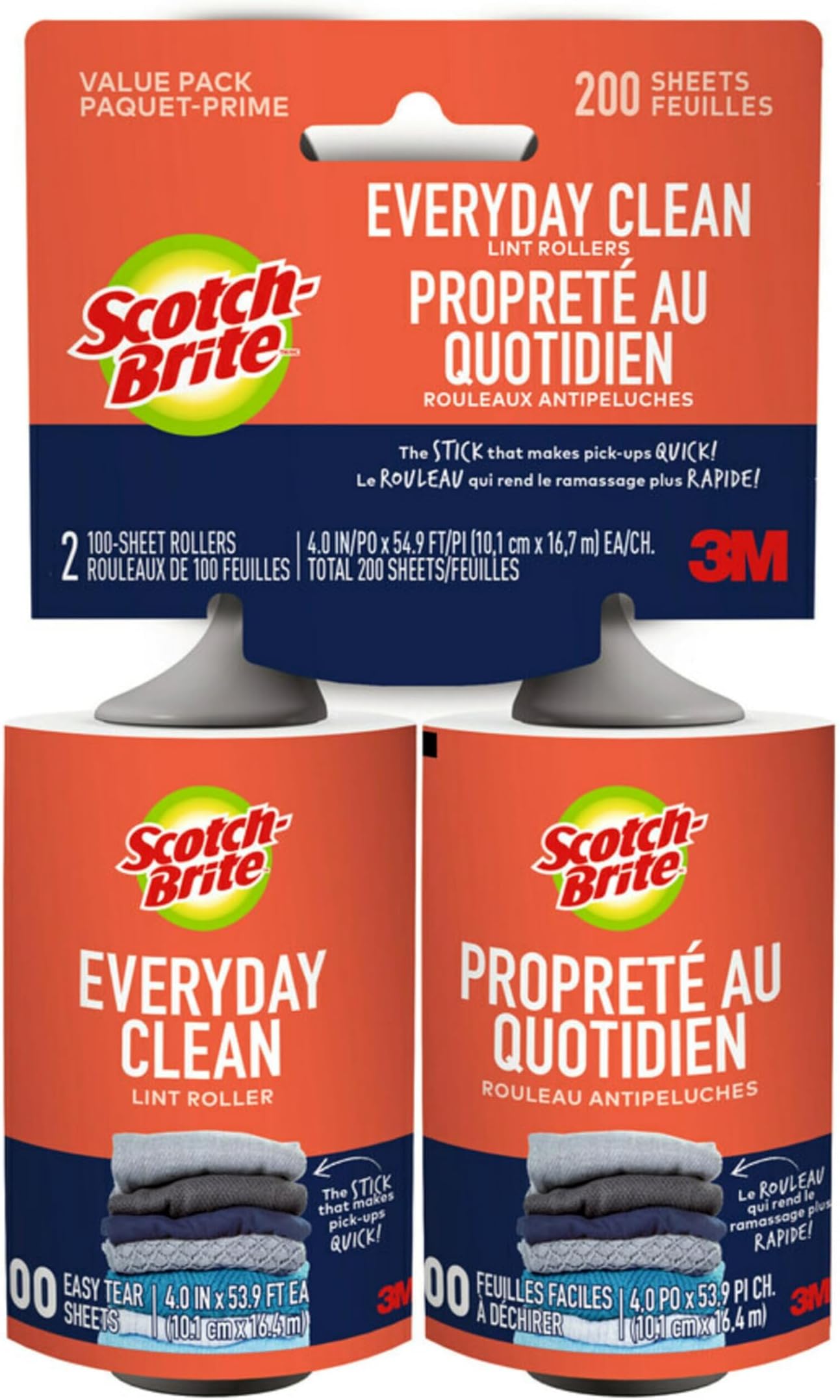 Amazon.com: Scotch-Brite Everyday Clean Lint Rollers, 2 Rollers, 100 ...