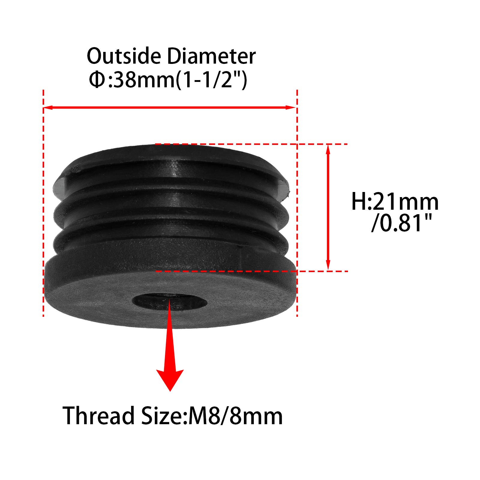 Snapklik.com : Black M8 Threaded Plastic Plugs Round Tube End Caps ...