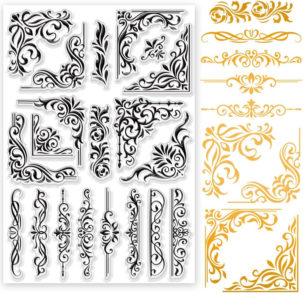 Amazon.com: INFUNLY Flower Corner Stamps for Card Making 8.3x11.7 ...