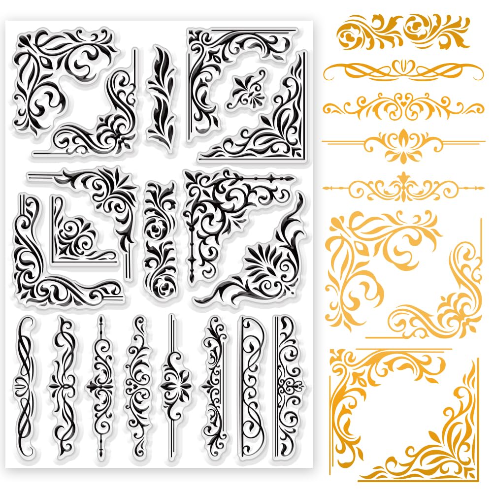 Amazon.com: INFUNLY Flower Corner Stamps for Card Making 8.3x11.7 ...