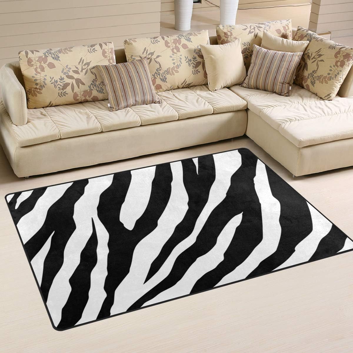 Use7 Black White Zebra Print Area Rug Rugs Carpet for Living Room ...