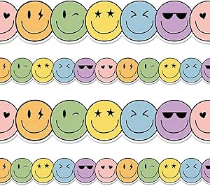 Amazon.com: Whaline 32.8Ft Back to School Preppy Happy Face Bulletin ...