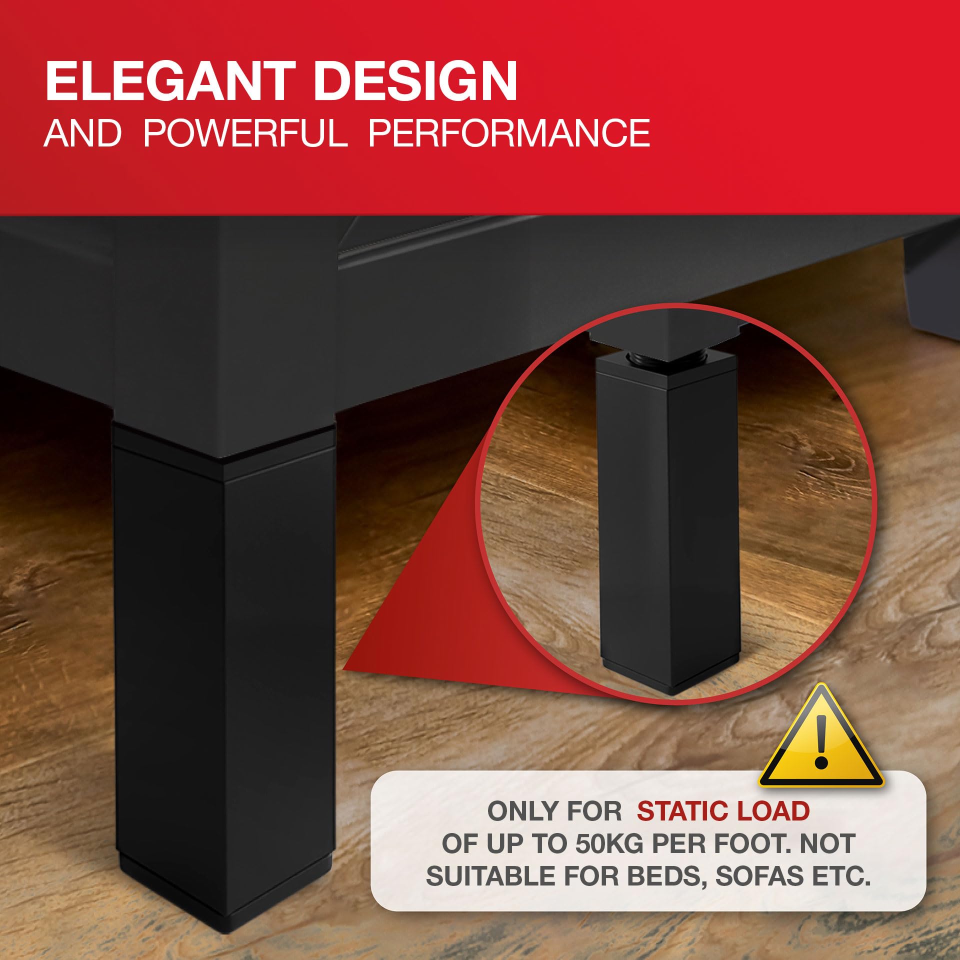 LouMaxx Adjustable Square Furniture Feet – Set of 4-40 x 40 x 60 mm in ...