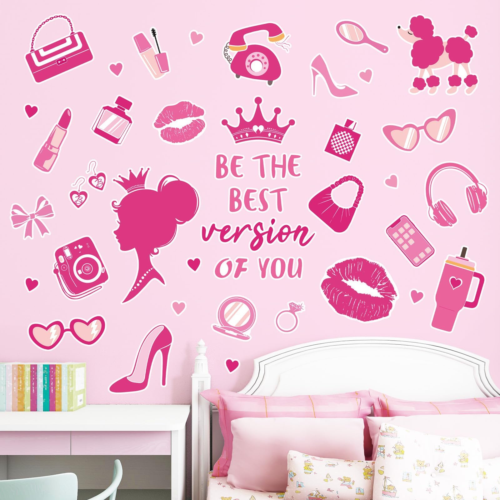 Amazon.com: Chivertion 116 Pcs Hot Pink Girl Wall Stickers, Princess ...