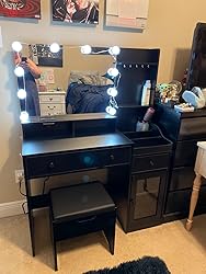 Amazon.com: Vabches Vanity with Mirror and Lights, Makeup Vanity Table ...