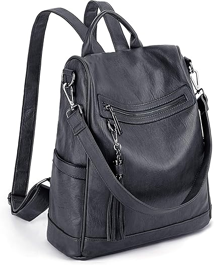 UTO Women Backpack Purse PU Washed Leather Ladies Tassels Convertible ...
