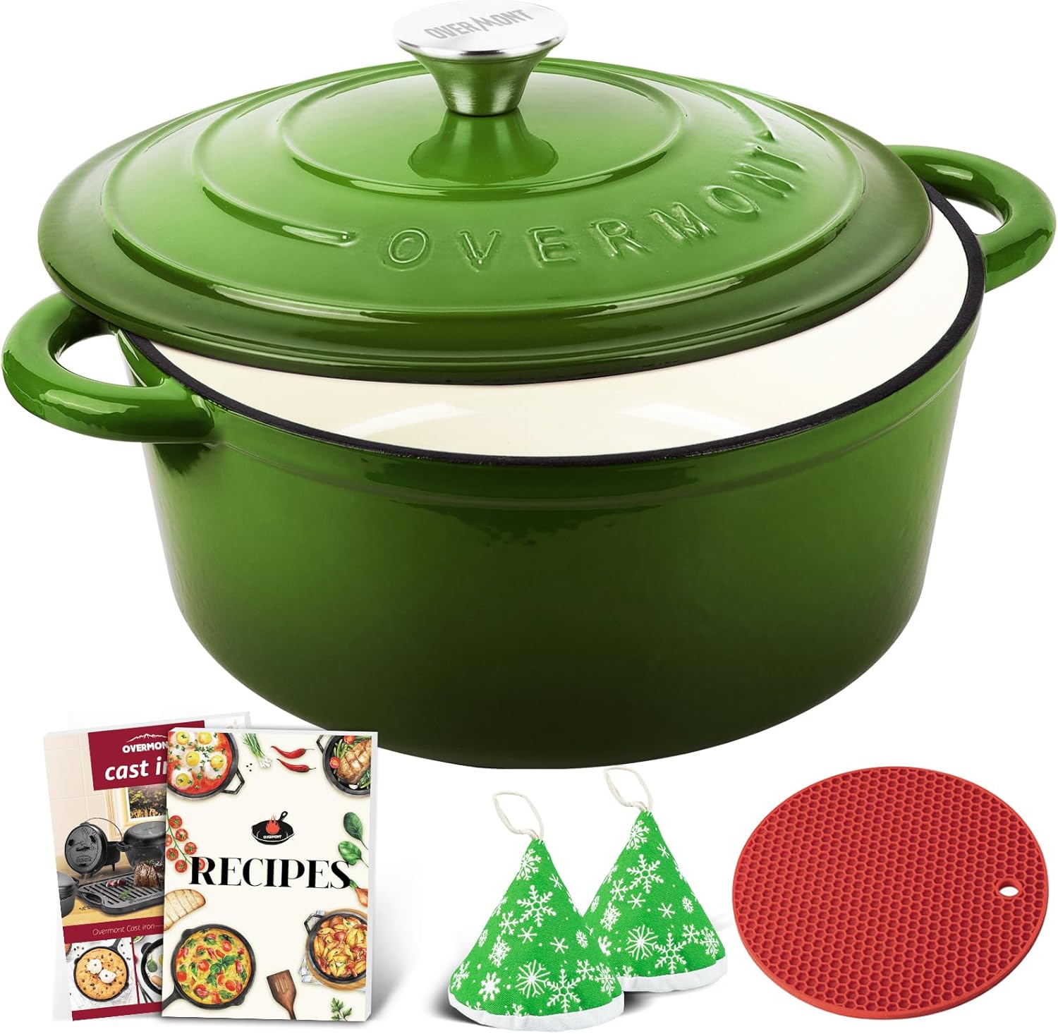 Overmont Enameled Cast Iron Dutch Oven - 5.5QT Cookware with Cookbook ...