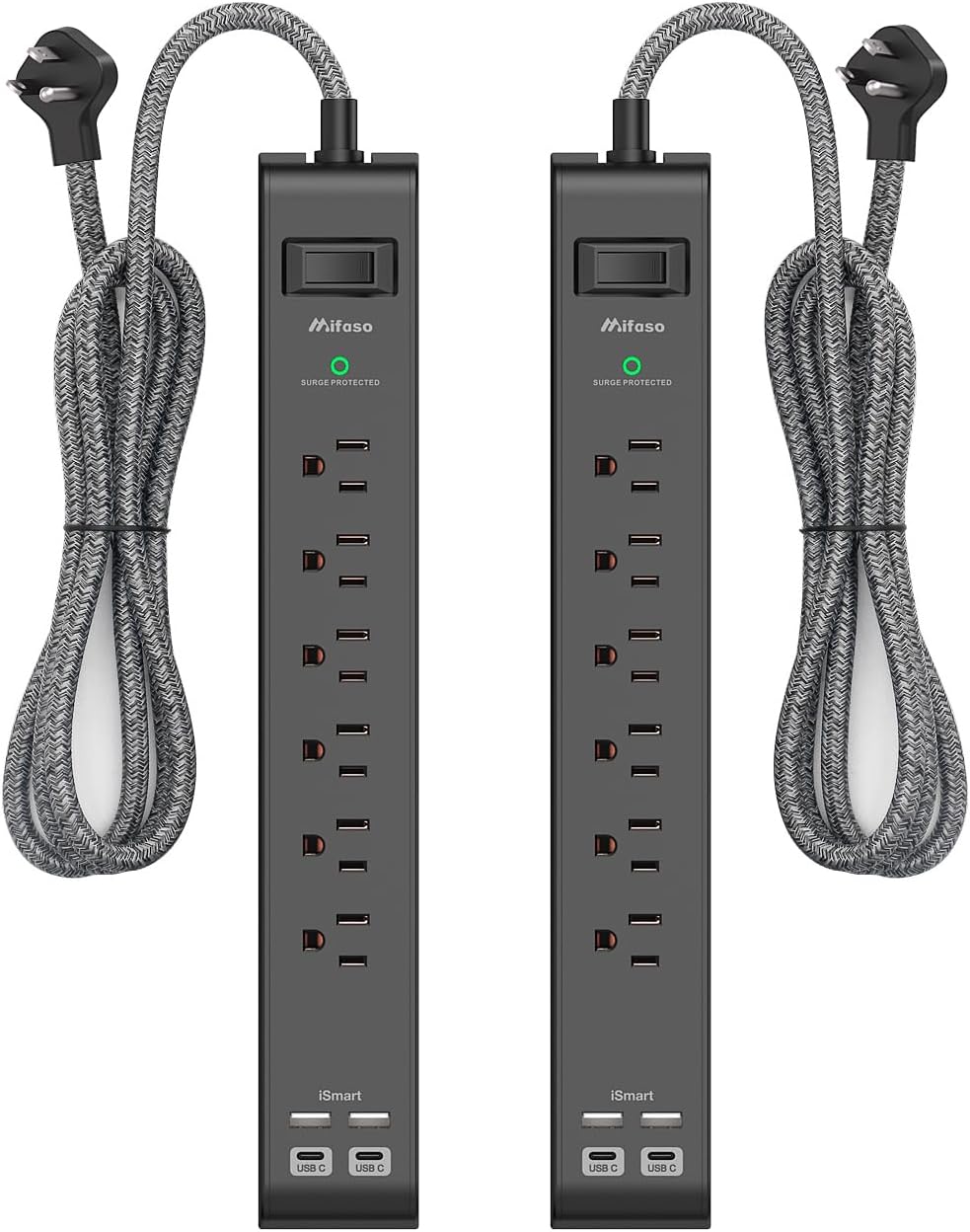 Amazon.com: Surge Protector Power Strip - Extension Cord with 6 AC Outlets 4 USB (2 USB-C Ports ...
