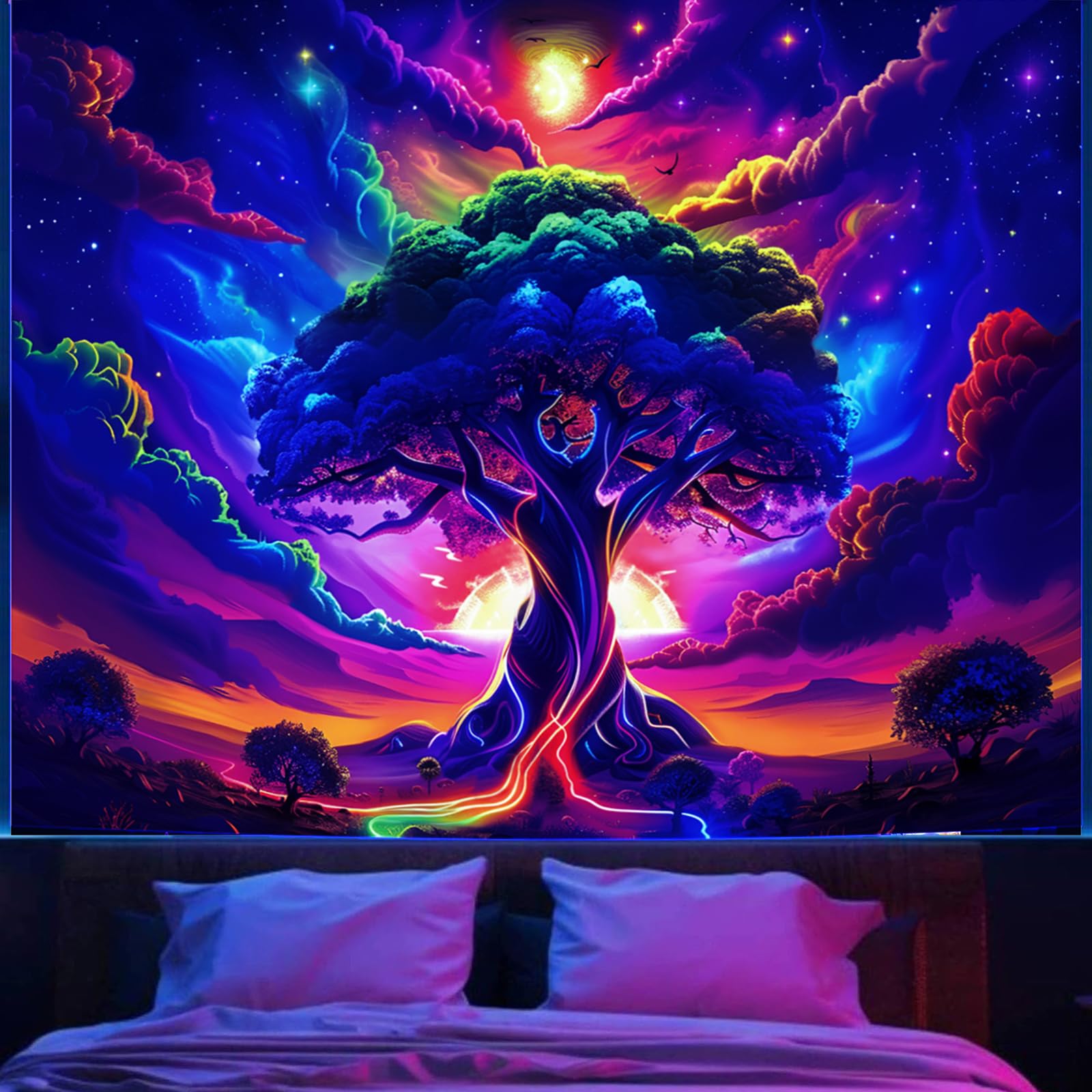 Amazon.com: Apdidl Blacklight Posters Tree of Life Tapestry for Bedroom ...