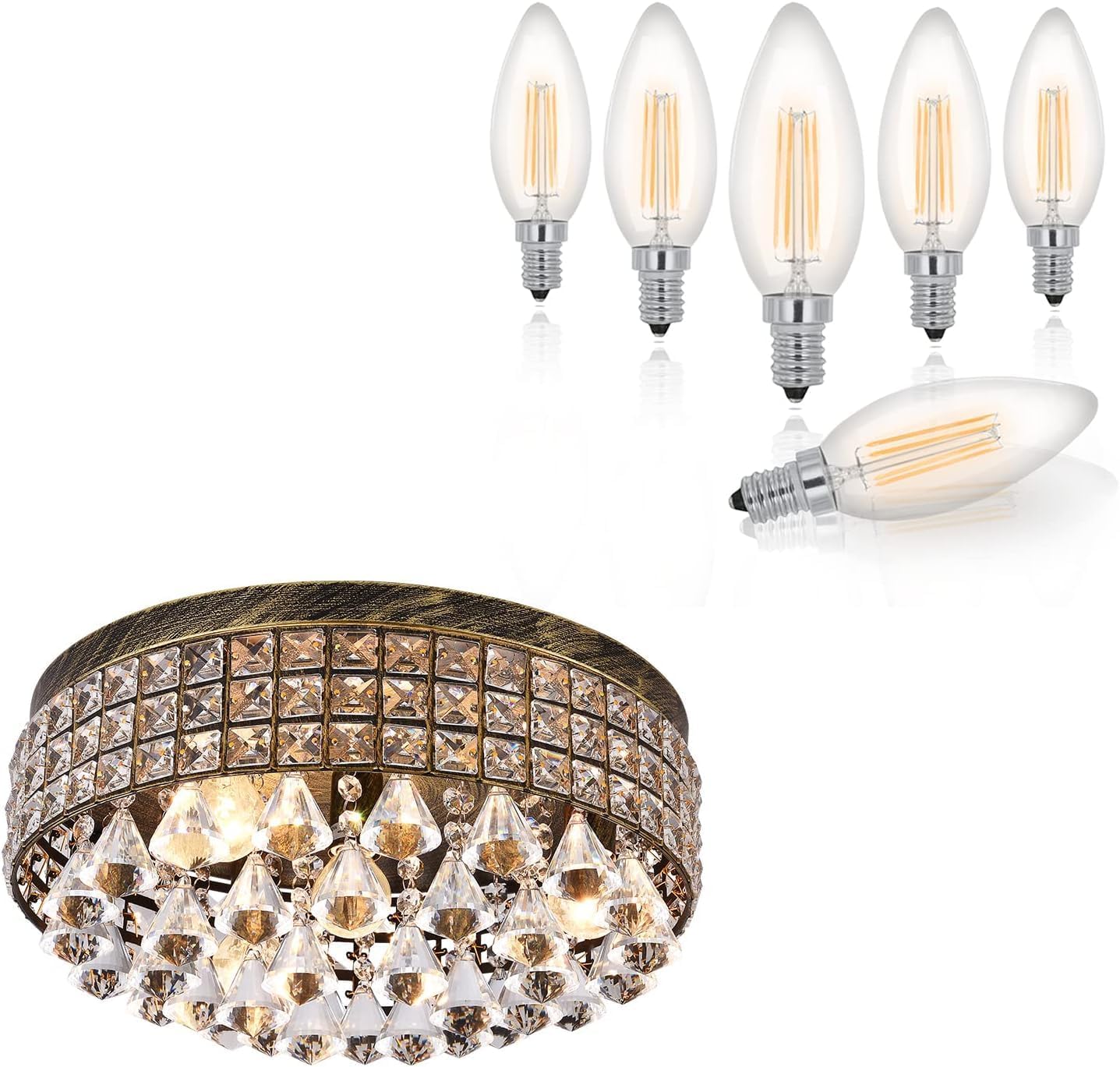 Maxax 4 Lights Crystal Chandelier Bronze & 6 Pack LED E12 C35 Dimmable ...