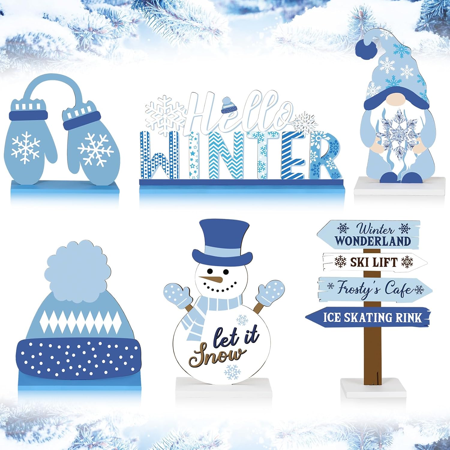 Amazon.com: Barydat 6 Pcs Winter Wooden Table Decorations Snowman ...